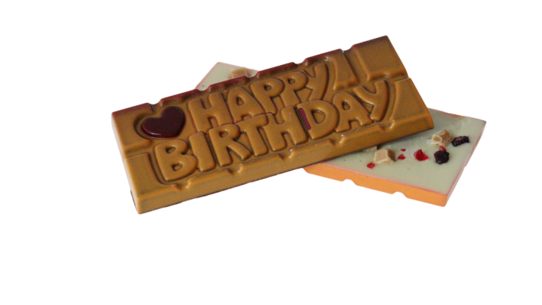 Happy Birthday Chocoladereep Rood fruit - Fudge - Glans Chocolade